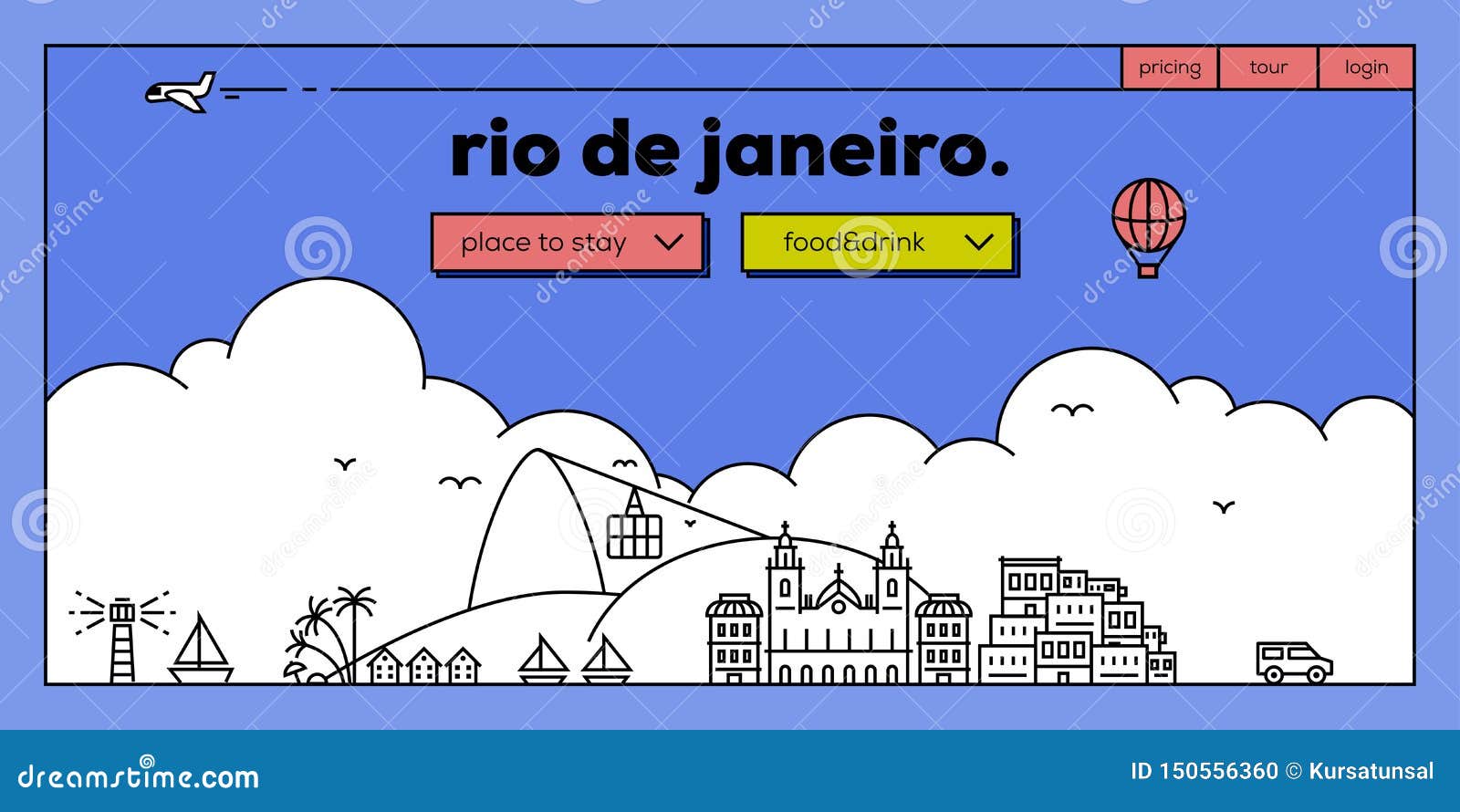 Rio De Janeiro Modern Web Banner Design with Vector Linear Skyline ...