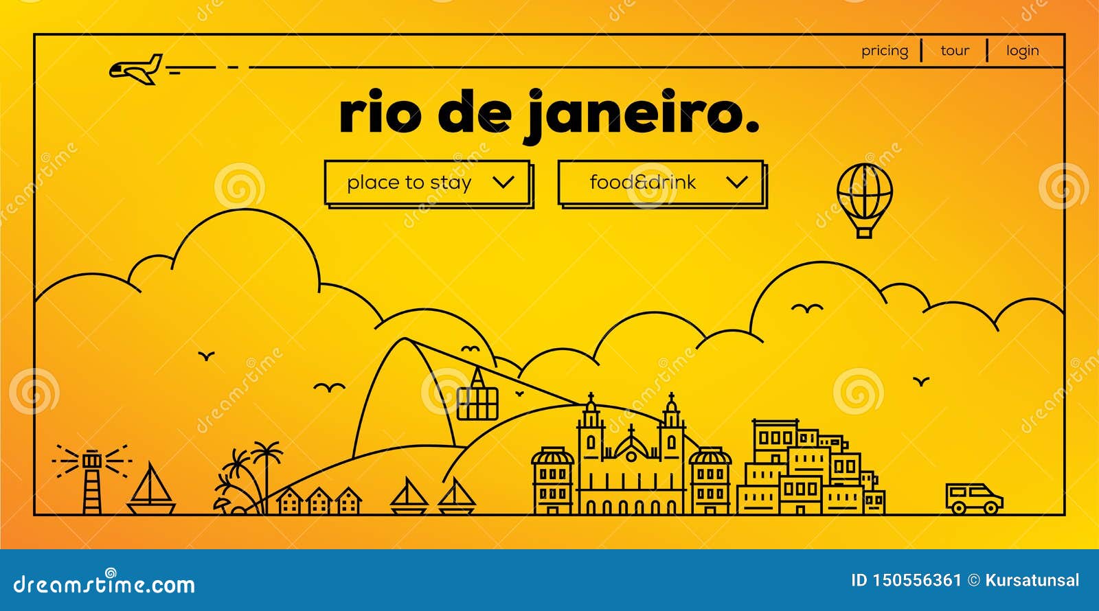 Rio De Janeiro Modern Web Banner Design with Vector Linear Skyline ...