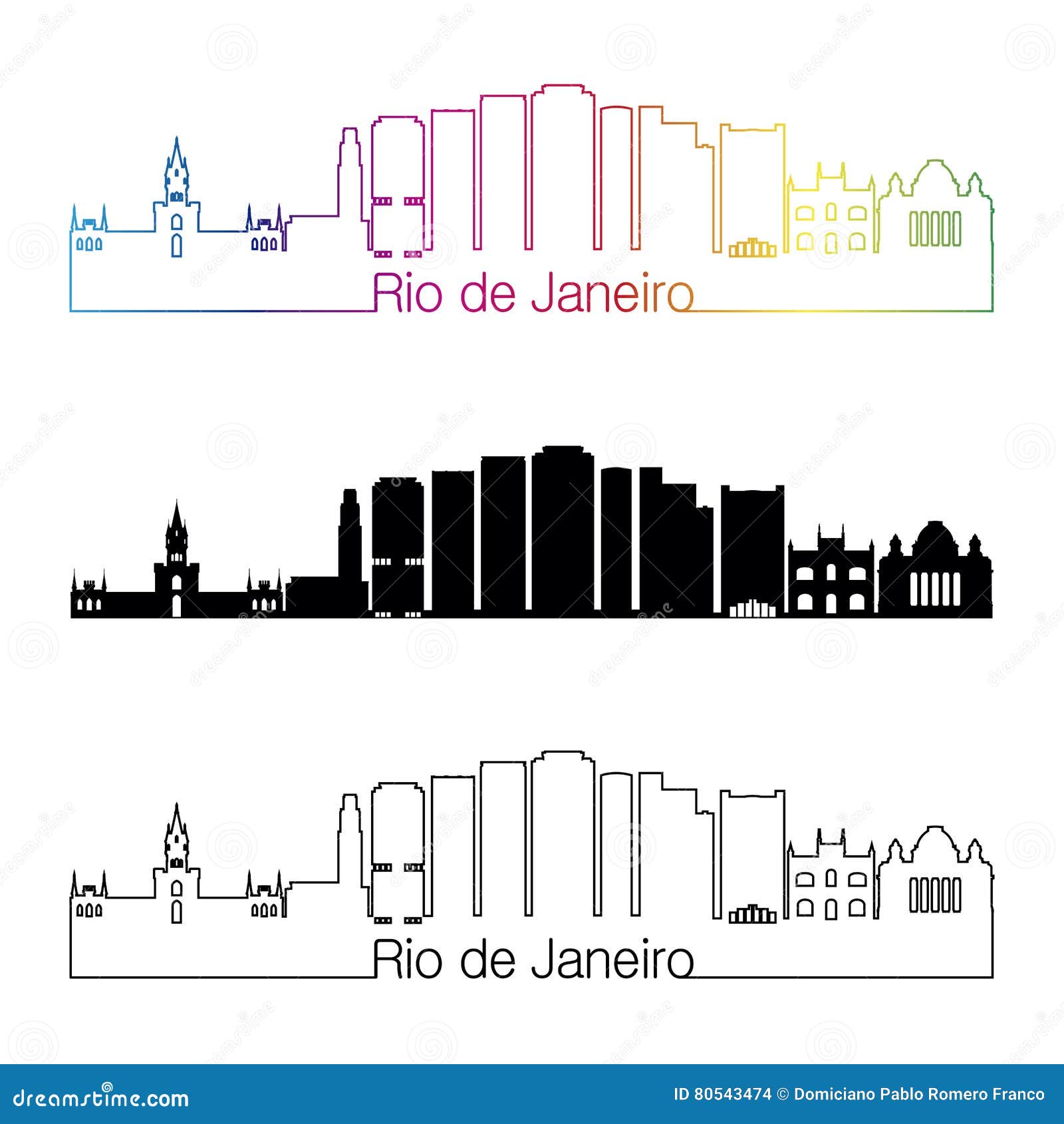 Rio De Janeiro V2 Skyline Linear Style with Rainbow Stock Vector ...