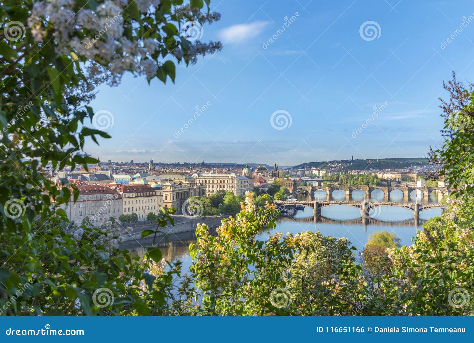 Rio De Vltava Com Suas Pontes E Cidade De Praga Foto de Stock - Imagem ...