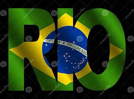Rio Text with Brazilian Flag Stock Illustration - Illustration of ...