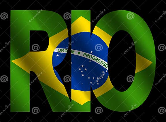 Rio Text with Brazilian Flag Stock Illustration - Illustration of ...