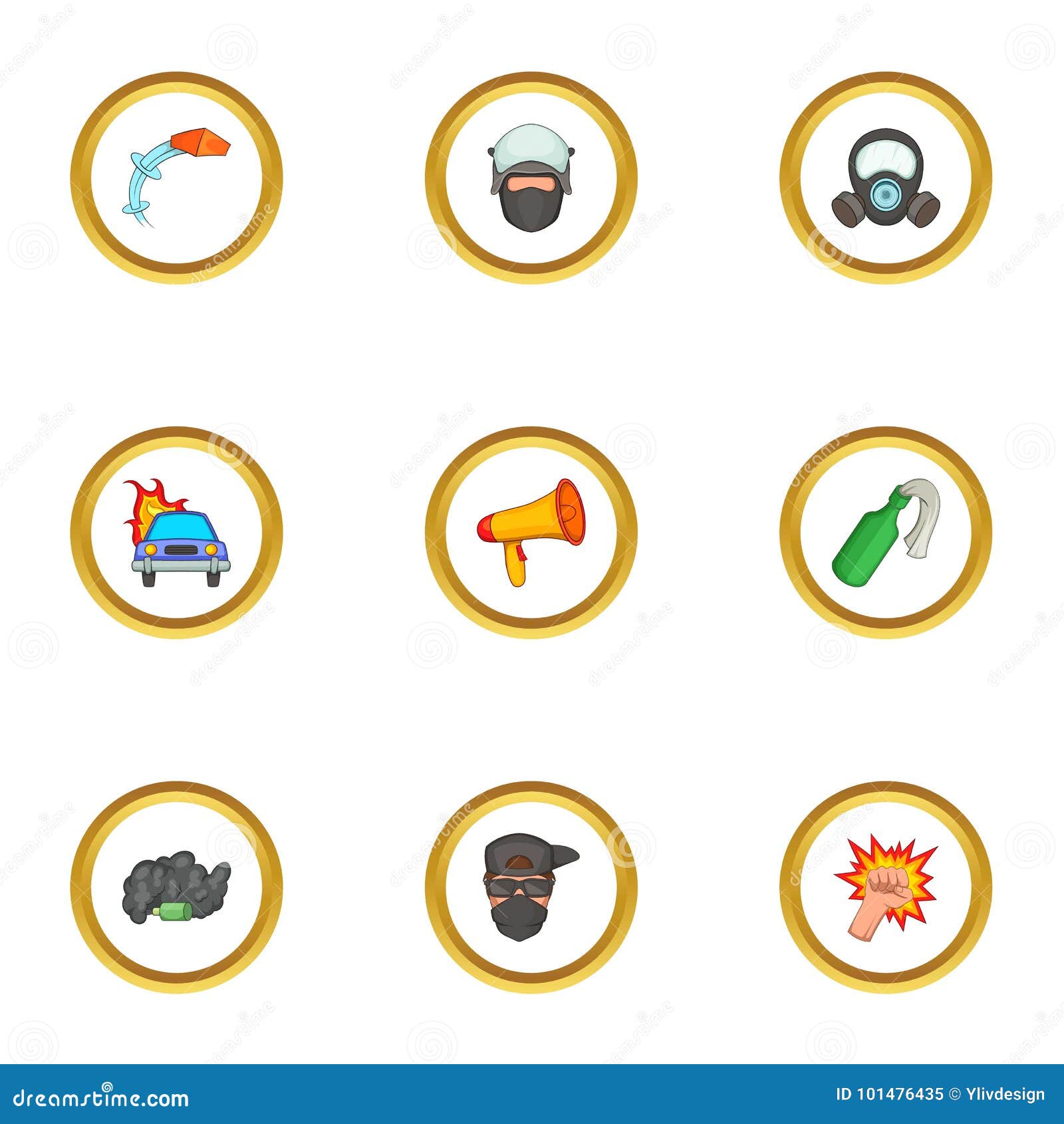 Riot Icons Set, Cartoon Style Stock Vector - Illustration of isolated ...