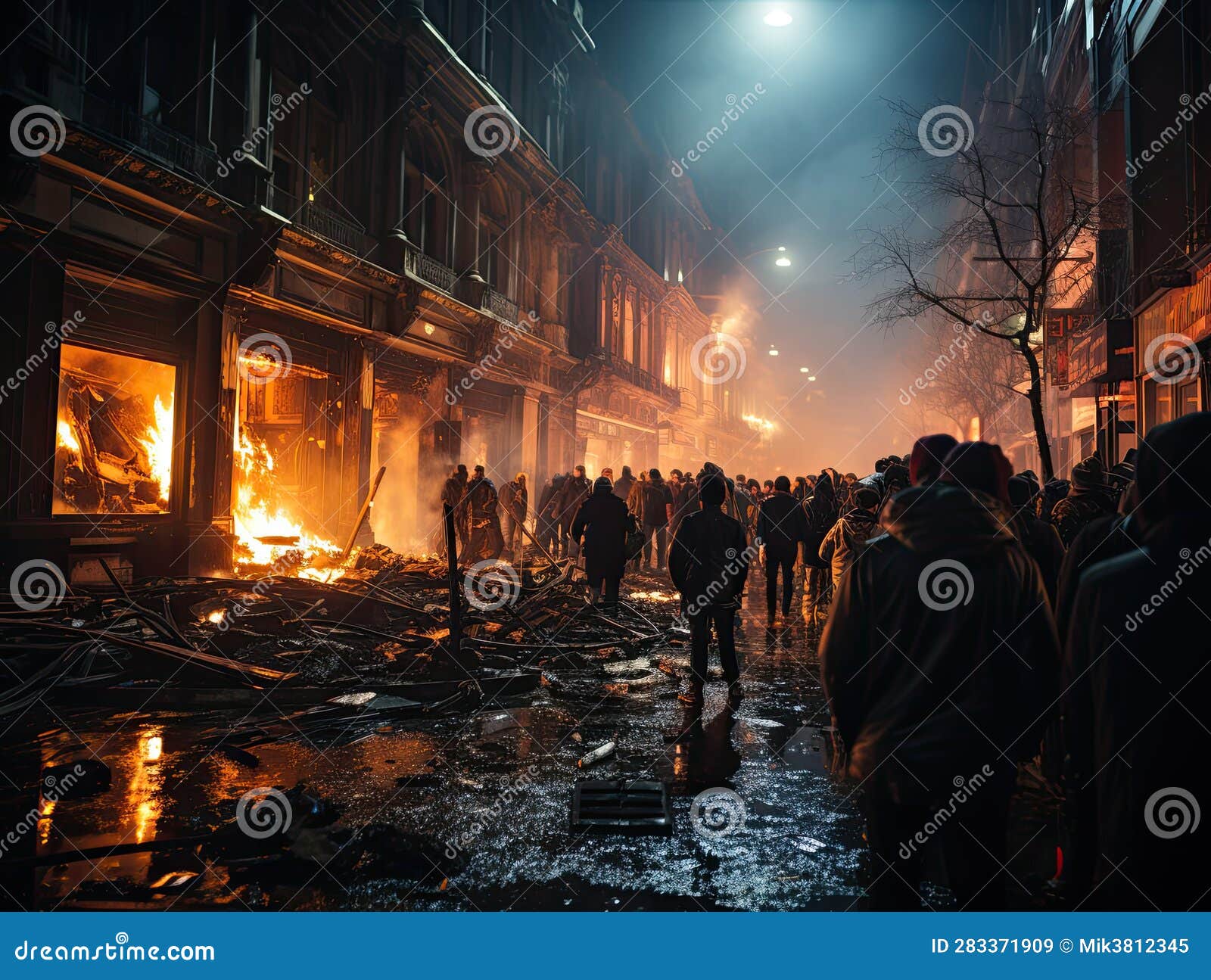 Riot scene in the city. stock illustration. Illustration of riot ...