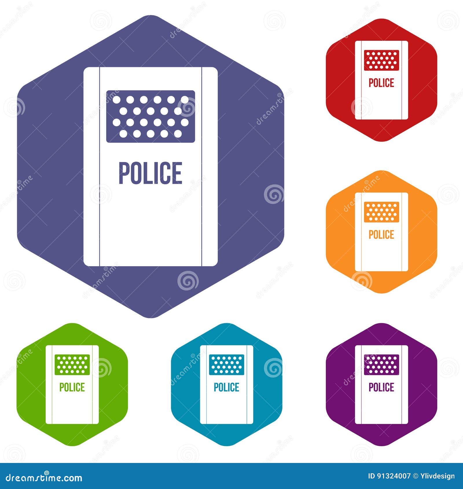 Riot Shield Icons Set Hexagon Stock Vector - Illustration of crime ...
