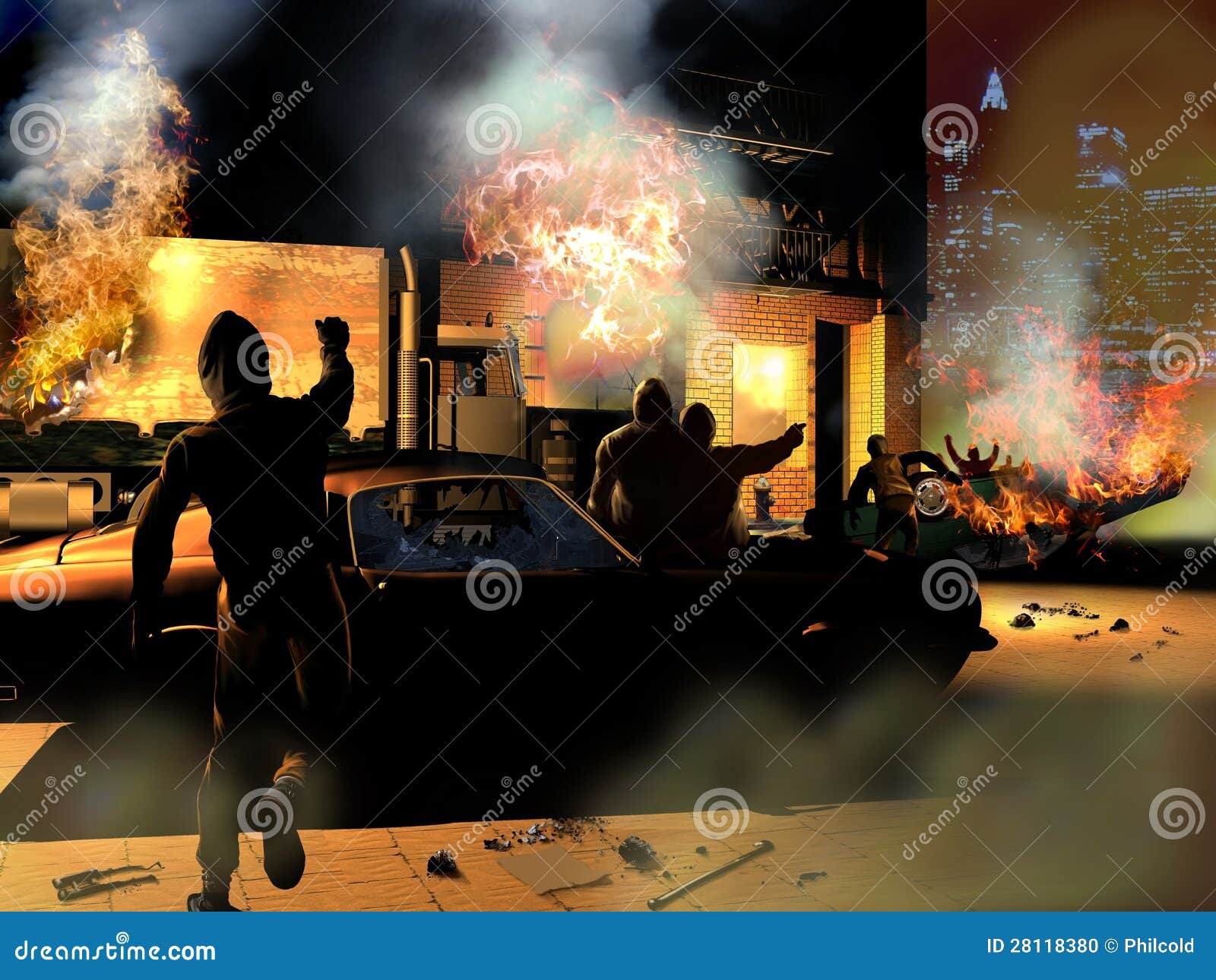 Riots stock illustration. Illustration of mass, city - 28118380