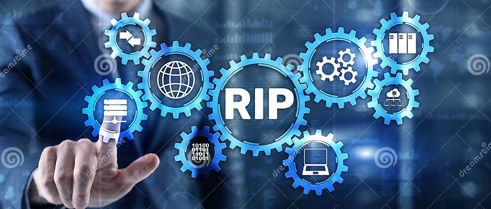 RIP. Businessman Pressing Virtual Screen Routing Information Protocol ...
