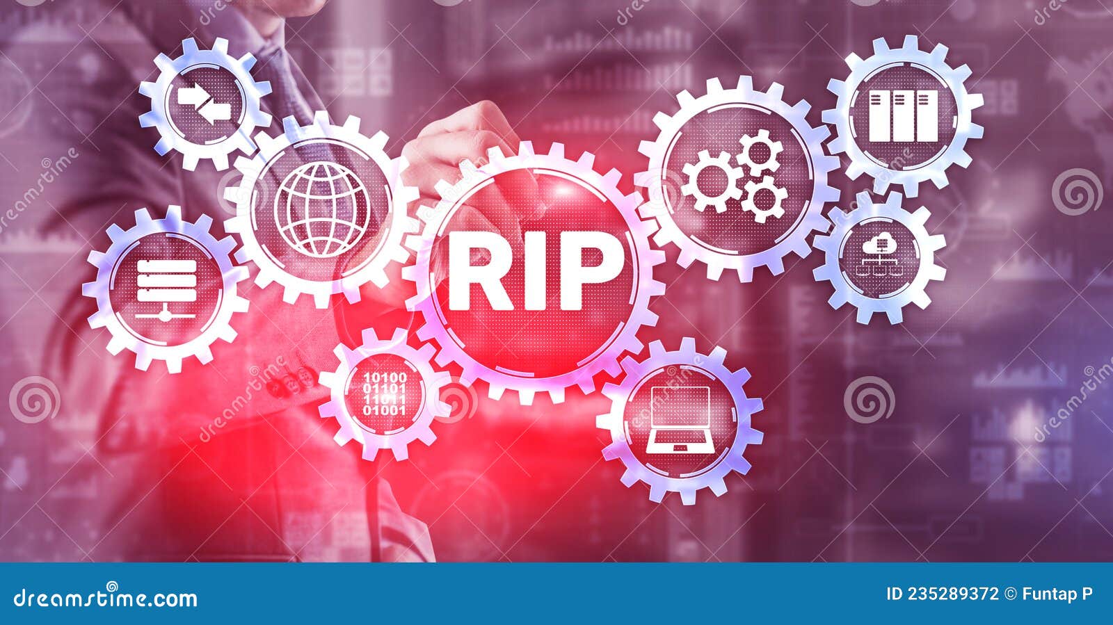 RIP. Businessman Pressing Virtual Screen Routing Information Protocol ...