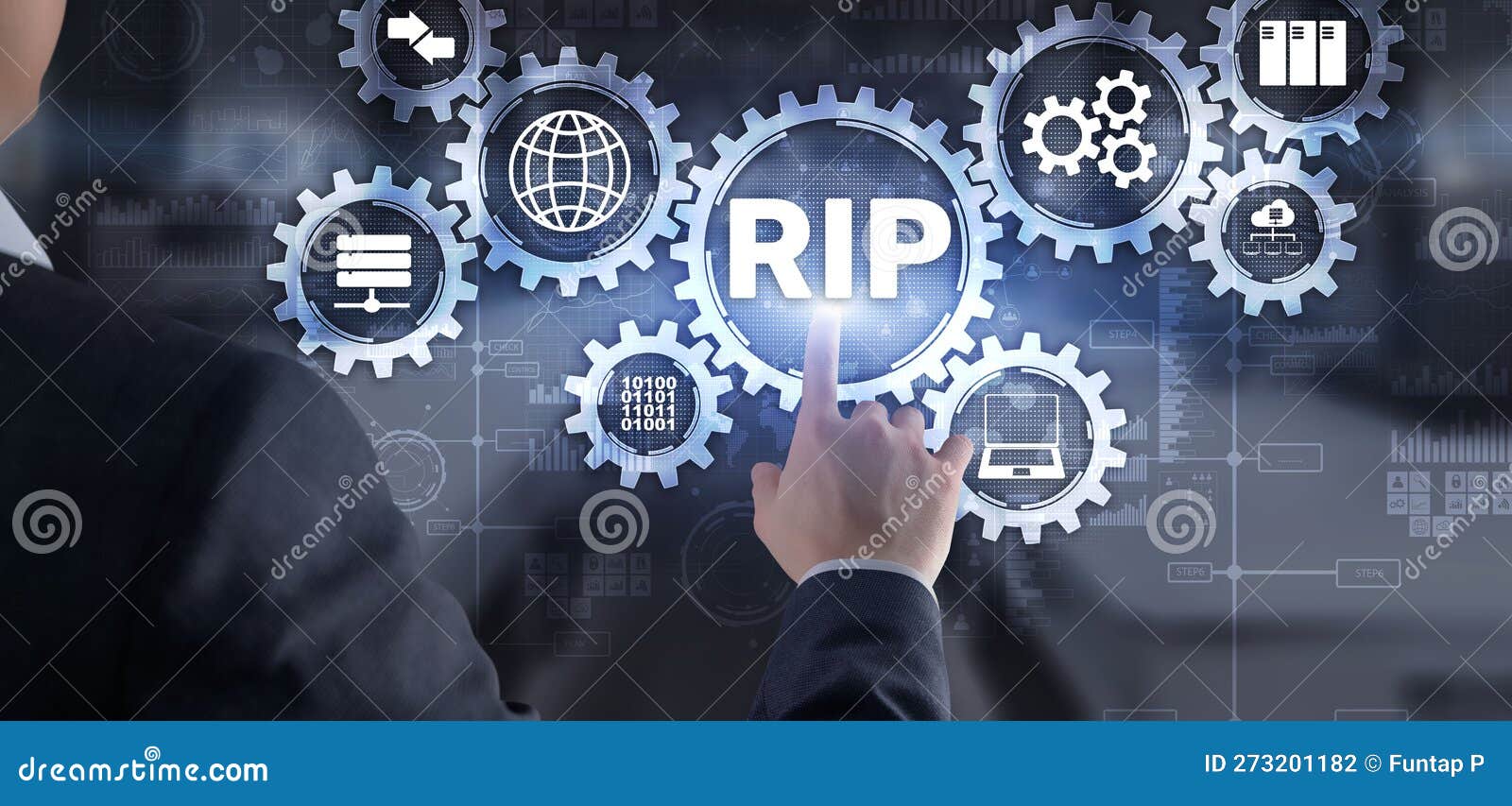 RIP. Businessman Pressing Virtual Screen Routing Information Protocol ...