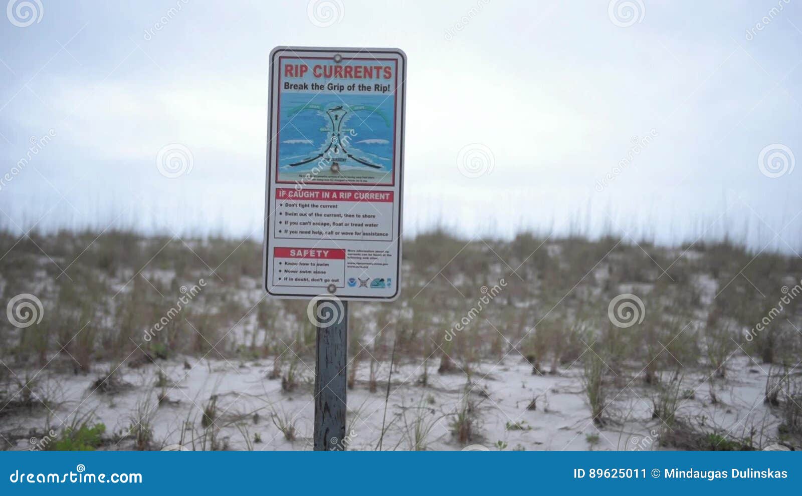 Rip Currents. Break the Grip of the Rip. Sign on the Beach in Pensacola ...