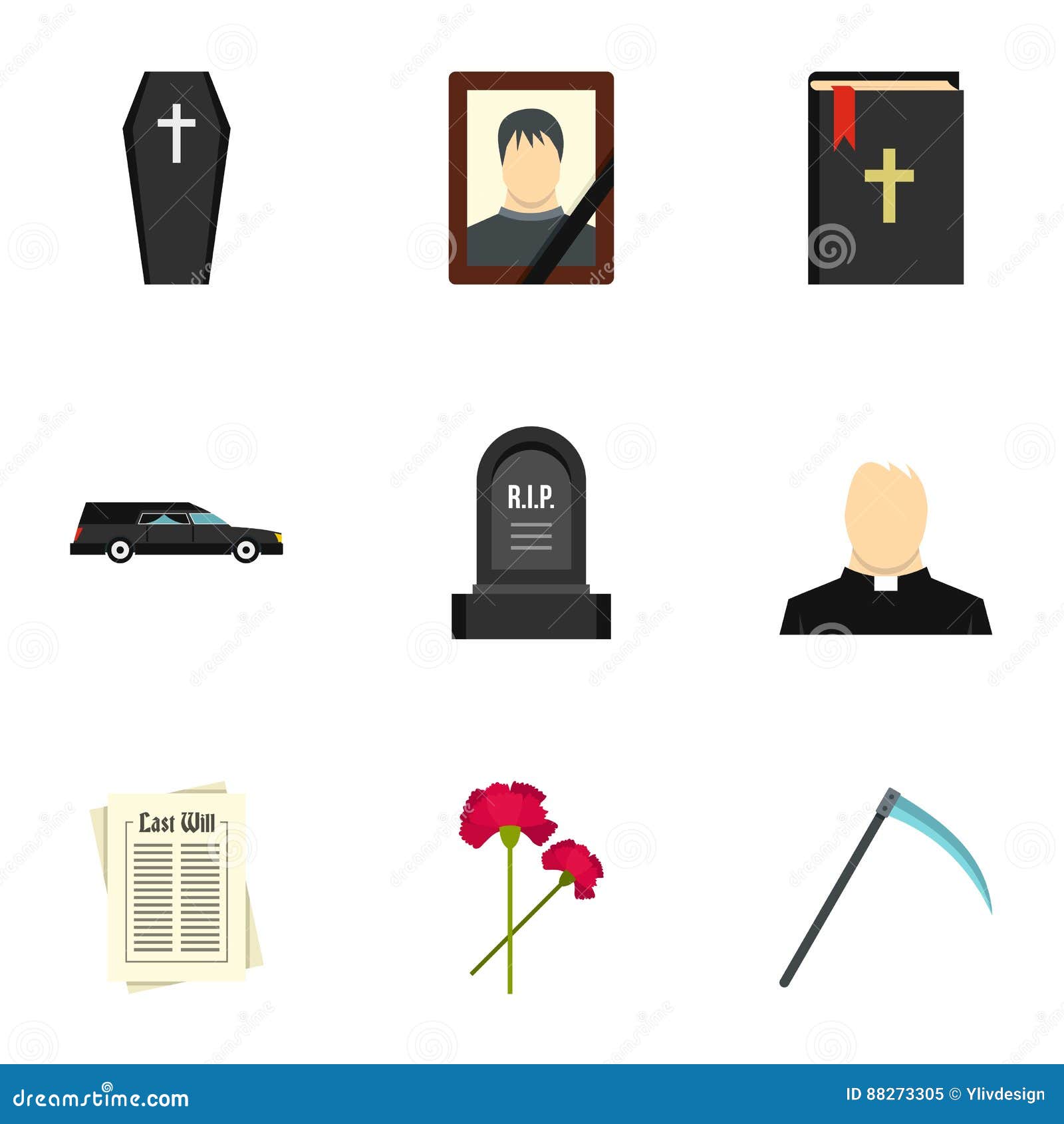 RIP icons set, flat style stock vector. Illustration of christian ...