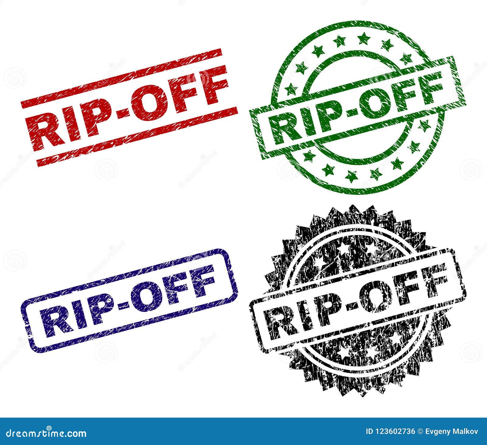 Scratched Textured RIP-OFF Seal Stamps Stock Vector - Illustration of ...