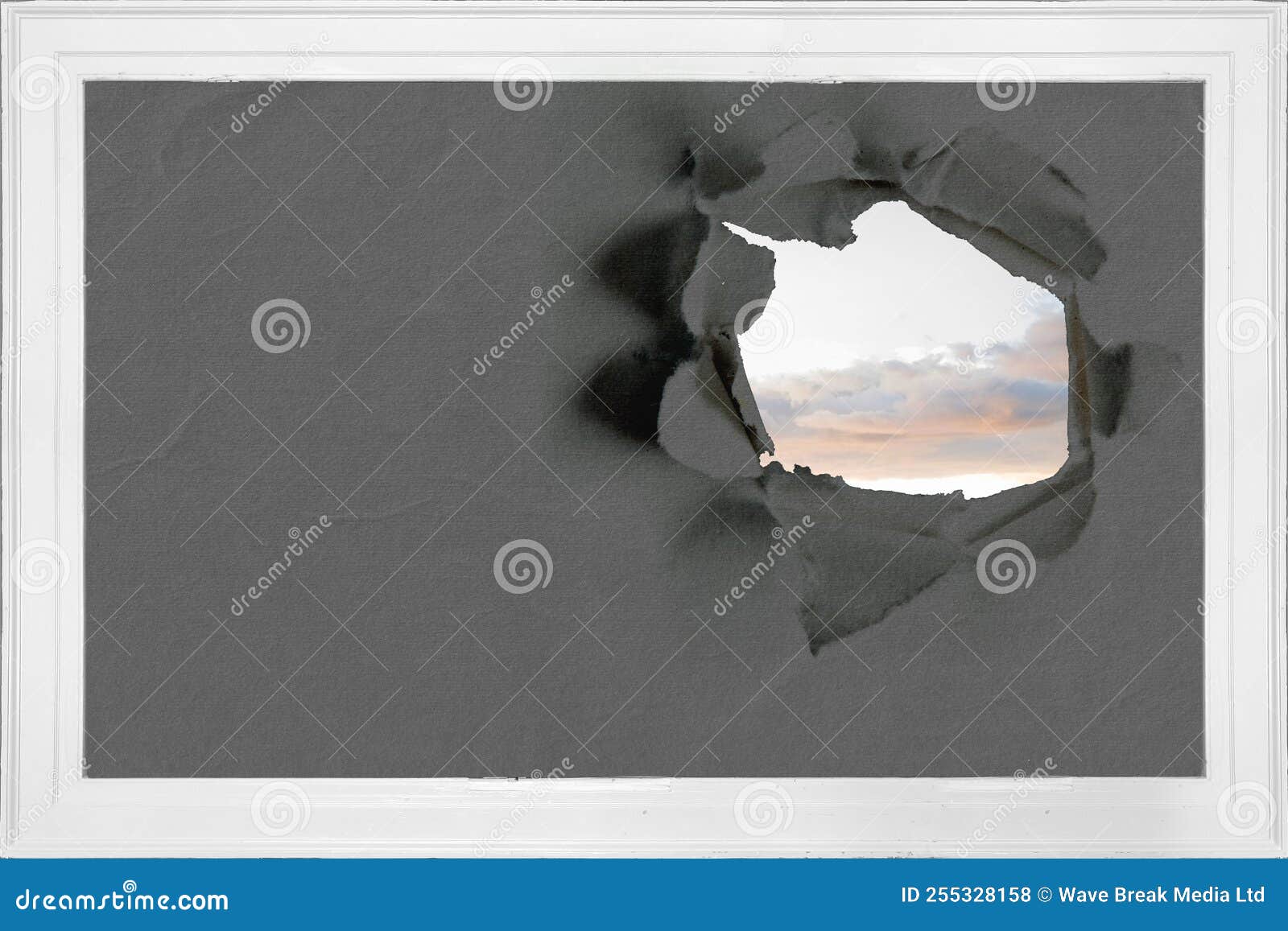 Rip on Wall Showing Bright Sky Stock Illustration - Illustration of ...