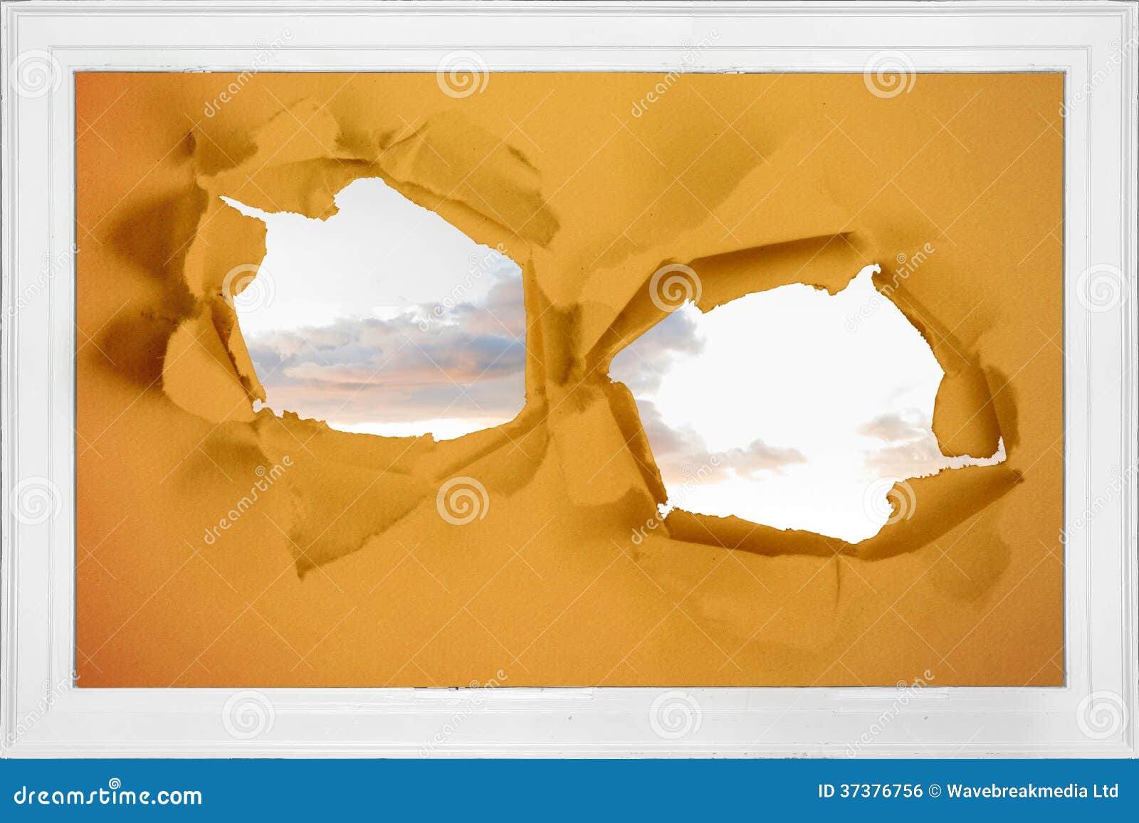 Rip on wall showing sky stock illustration. Illustration of sunshine ...