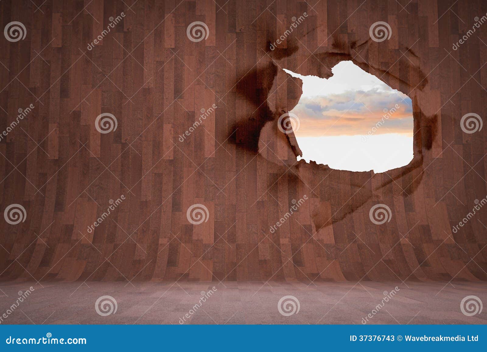 Rip on wall showing sky stock illustration. Illustration of digital ...