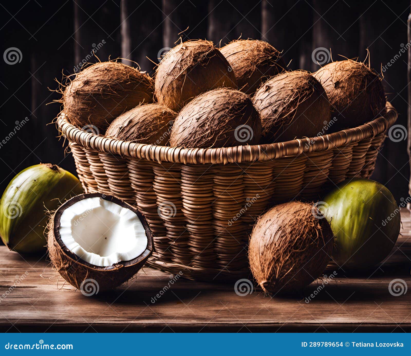 Ripe Appetizing Coconuts in an Overflowing Basket, AI Stock ...