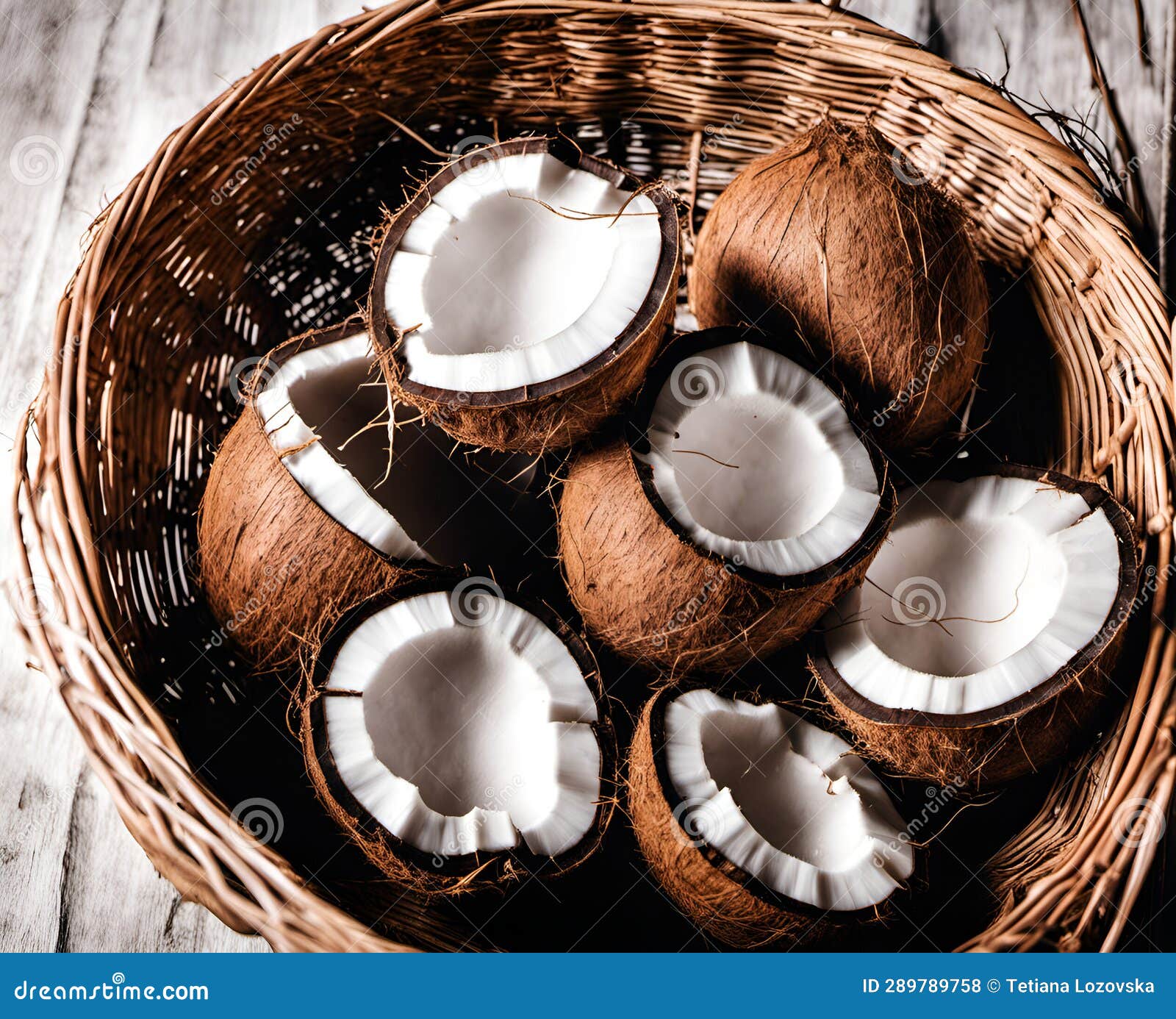 Ripe Appetizing Coconuts in an Overflowing Basket, AI Stock Photo ...