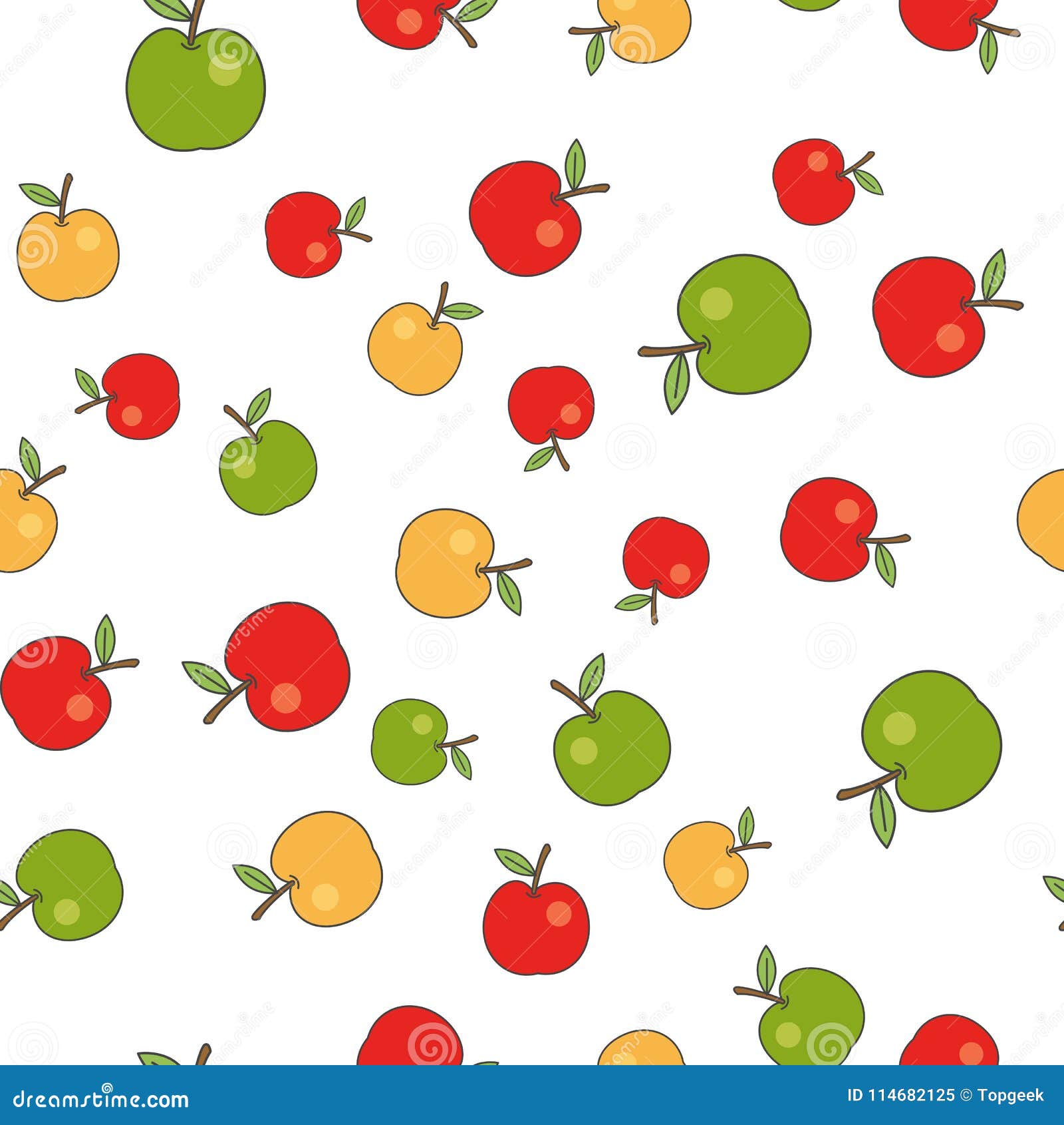 Ripe Apples Flat Vector Seamless Pattern on White Stock Vector ...