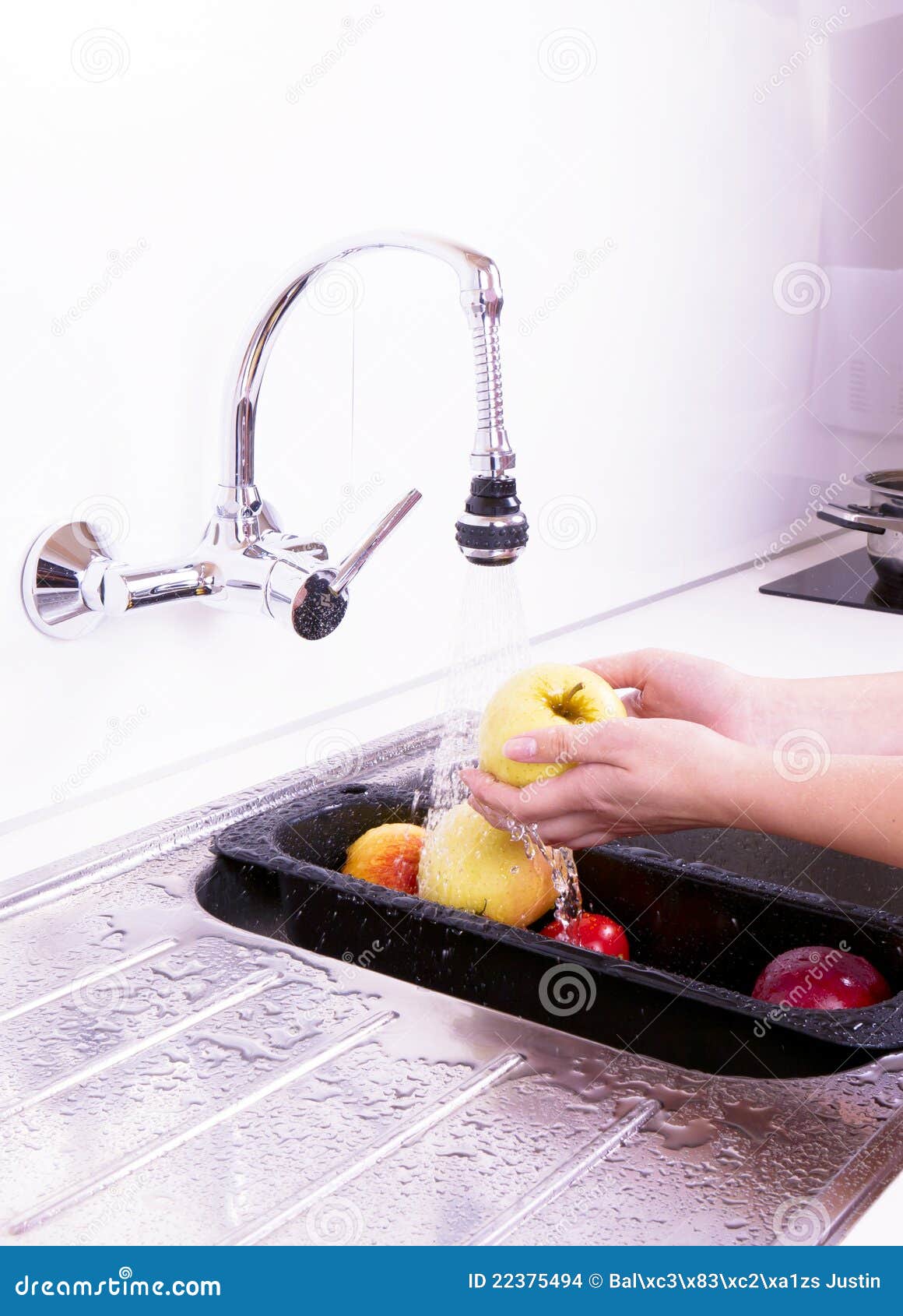 The Ripe Apples are Washed in the Kitchen. Stock Photo - Image of diet ...