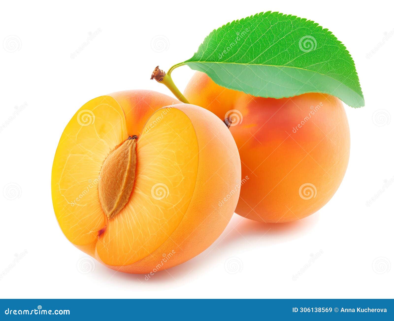 Ripe Apricot One and a Half Fruit Isolated on White Background Stock ...