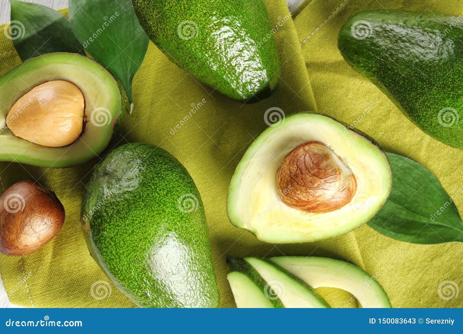 Ripe Avocados on Color Fabric, Top View Stock Image - Image of exotic ...