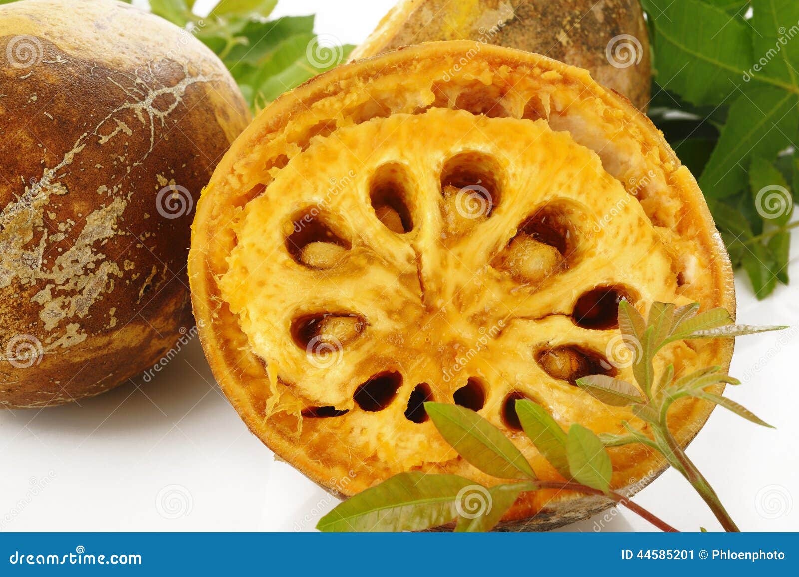 Ripe Bael Fruit and Leaf on White Stock Image - Image of fruit, brown ...