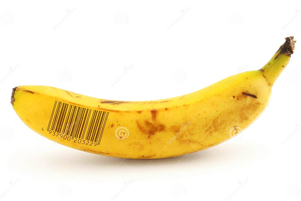 Ripe banana with bar code stock photo. Image of close - 1430070