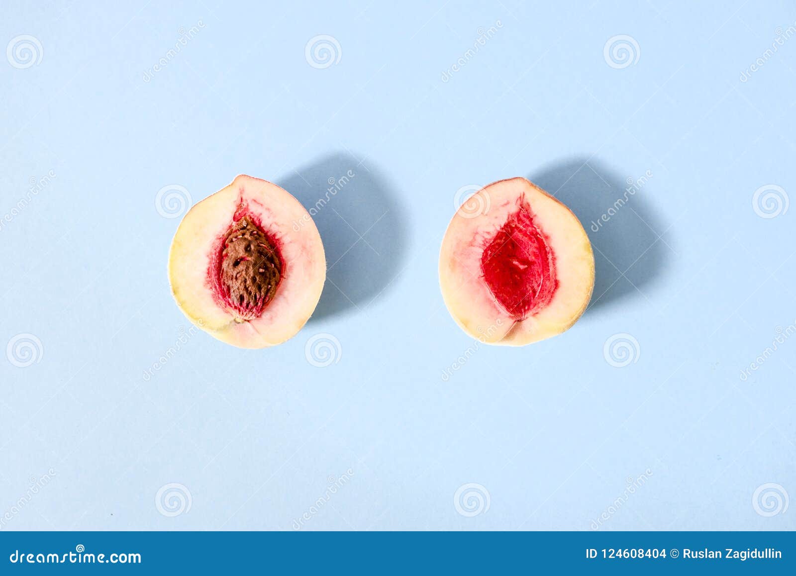 Ripe Beautiful Peach Split in Half. Visible the Stone is Stock Photo ...
