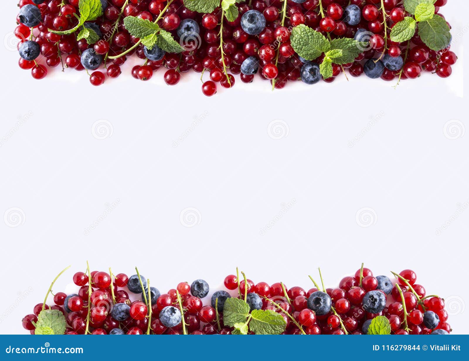 Ripe Blueberries and Red Currants on a White Background. Mixed Berries ...
