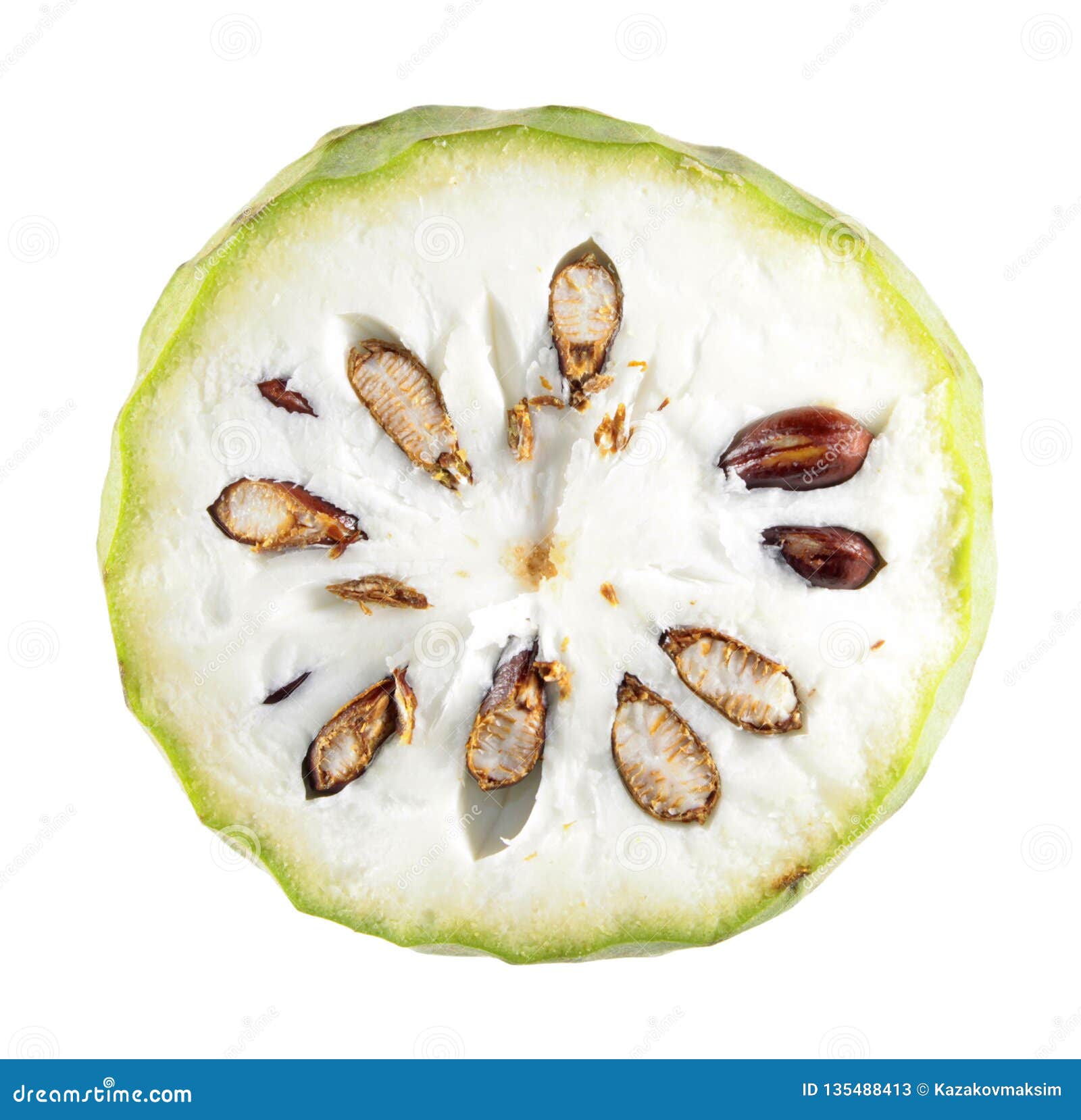 Ripe Cherimoya Fruit Cut in Half Inside Cross Section Isolated on White ...