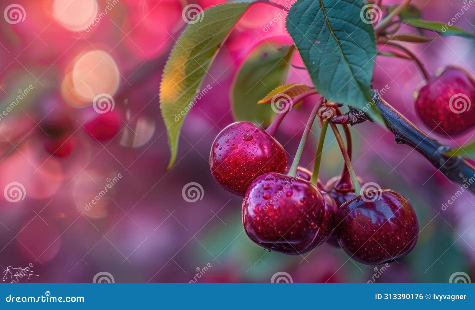 Ripe Cherries Peeking Out from the Branches of a Cherry Blossom Tree ...