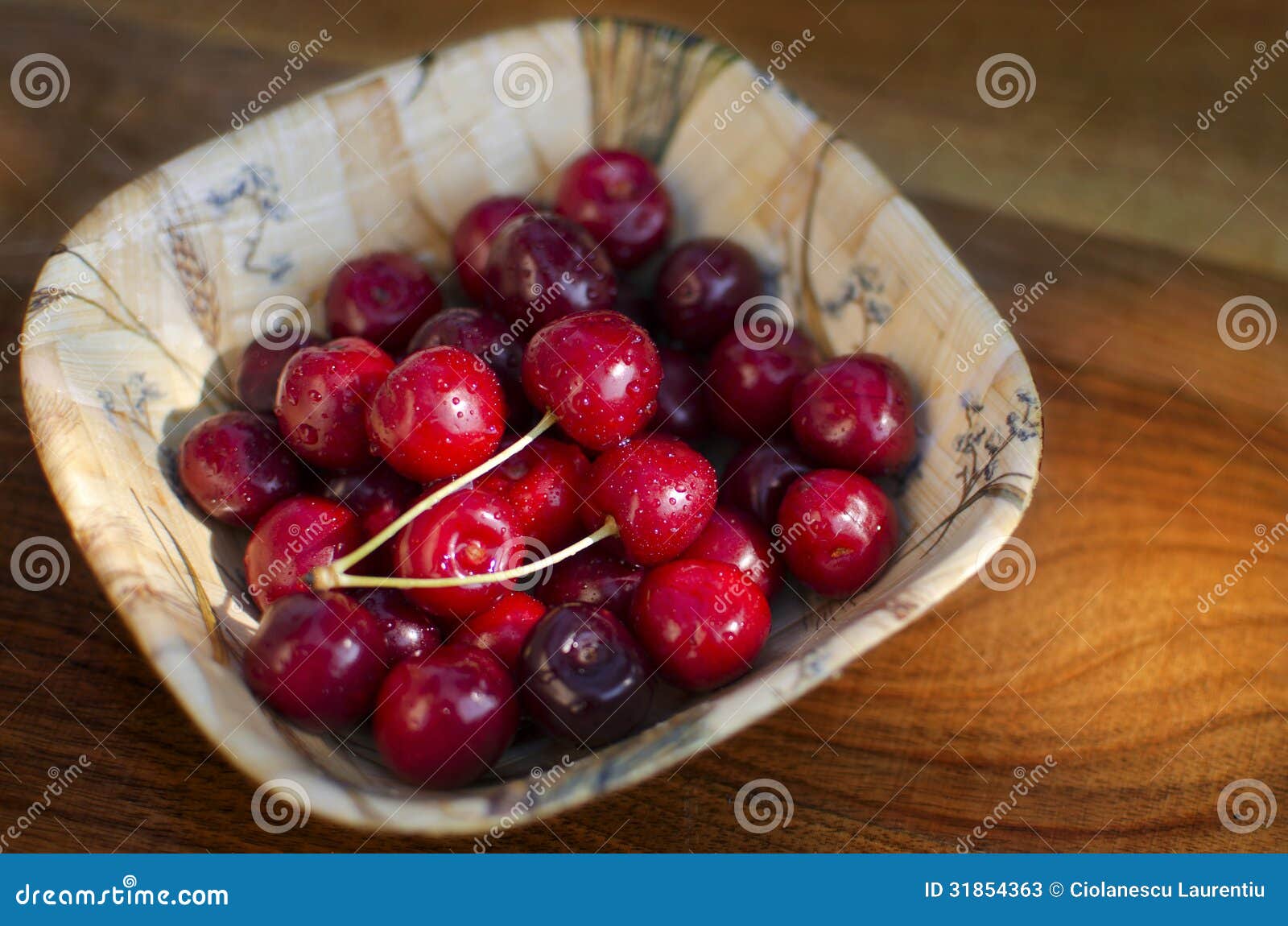 Ripe Cherries in a Rustic Recipient. Stock Image - Image of fair ...