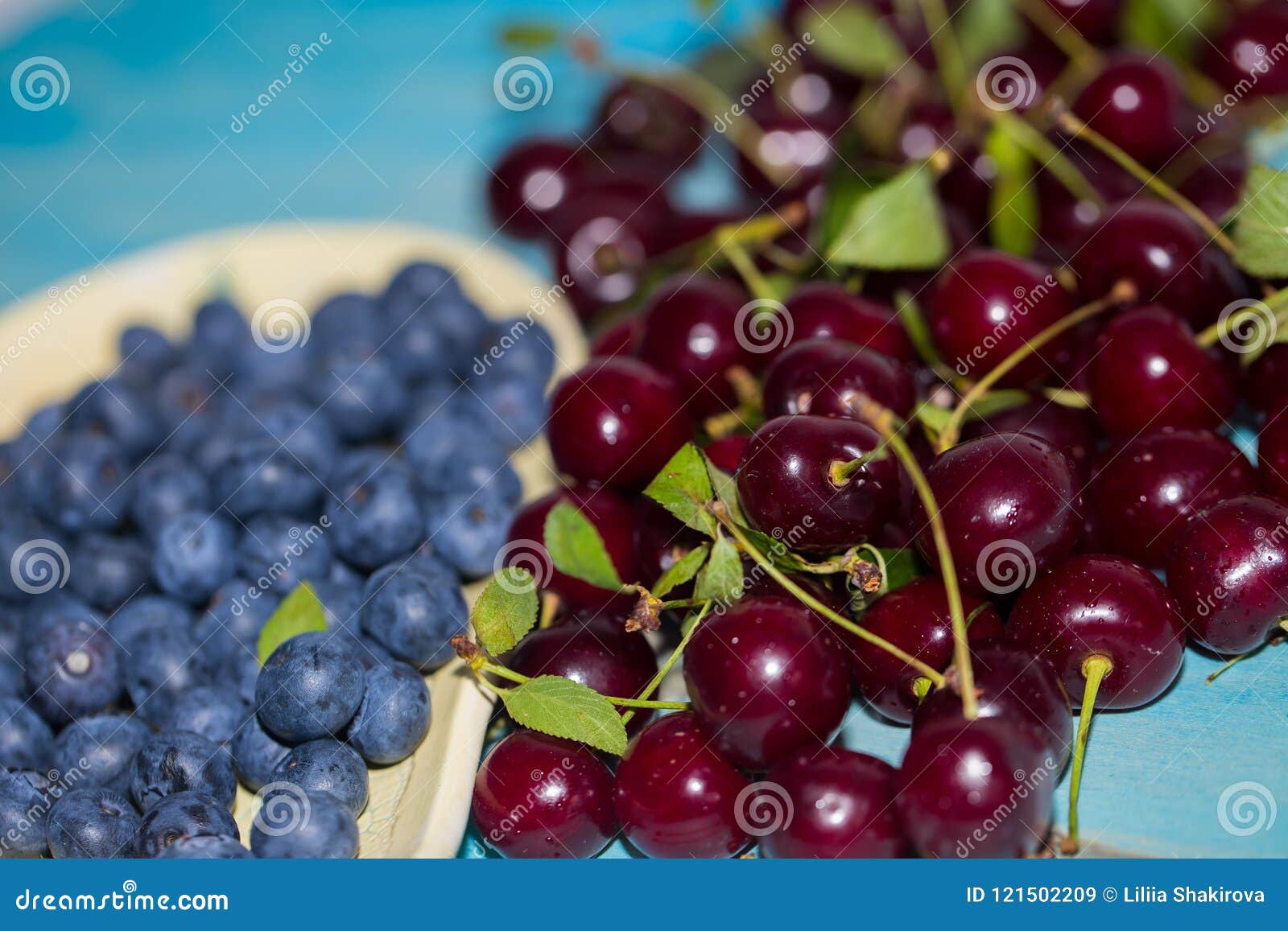 Ripe Cherry and Blueberry, Close-up Shot Stock Image - Image of ...