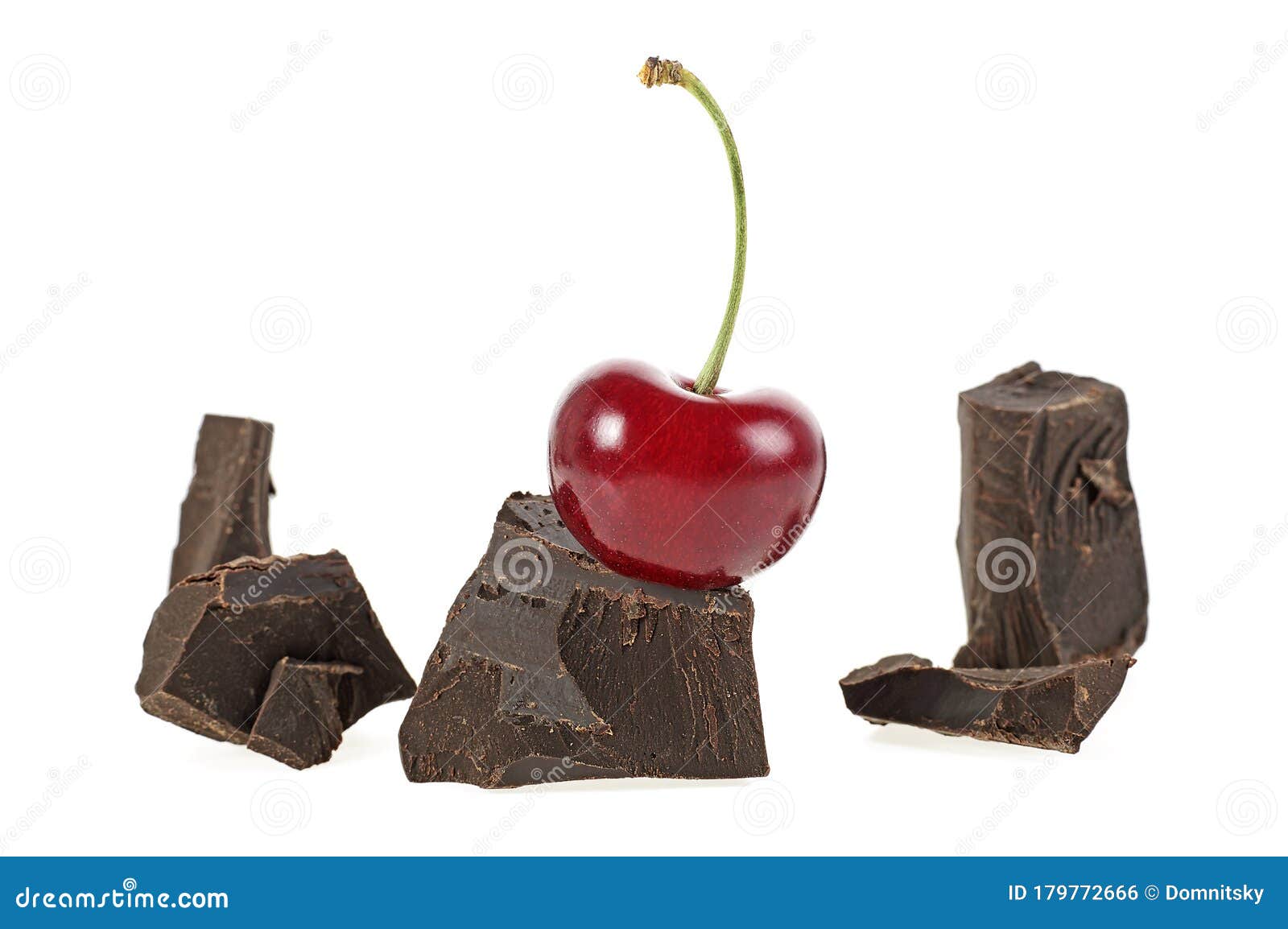 Ripe Cherry and Chocolate Pieces Isolated on White Background Stock ...