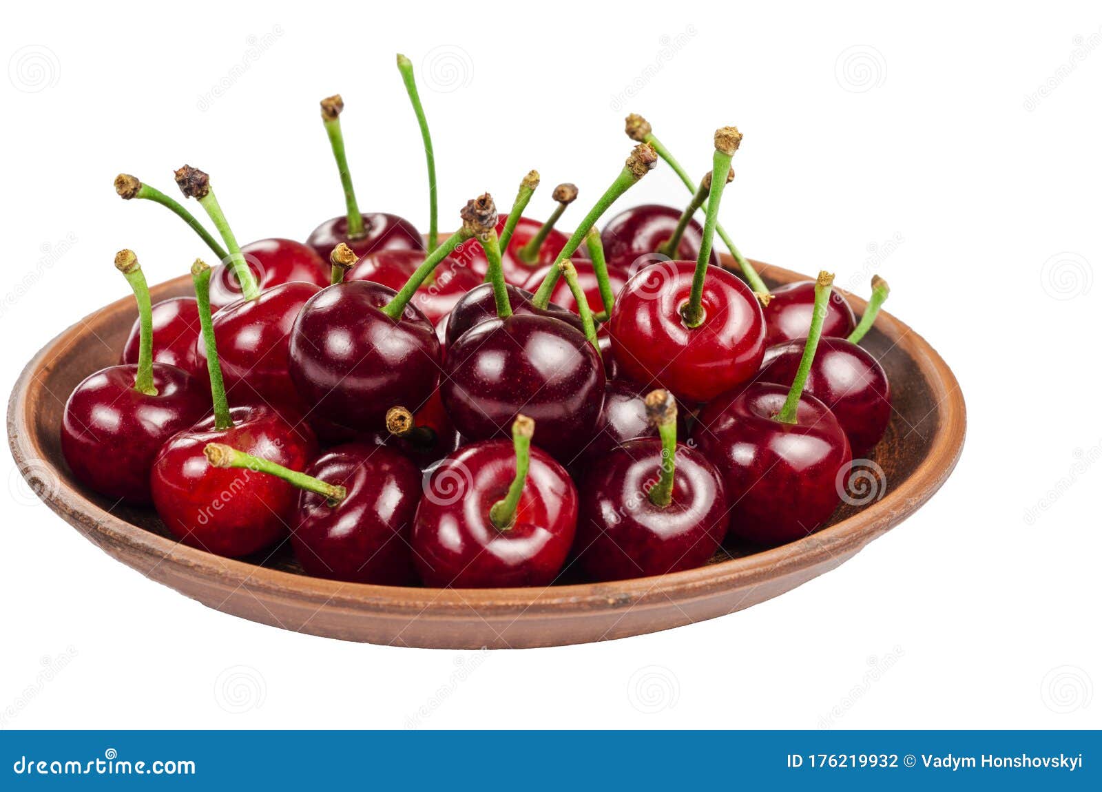 Ripe Cherry in a Plate on a White Background Stock Photo - Image of ...