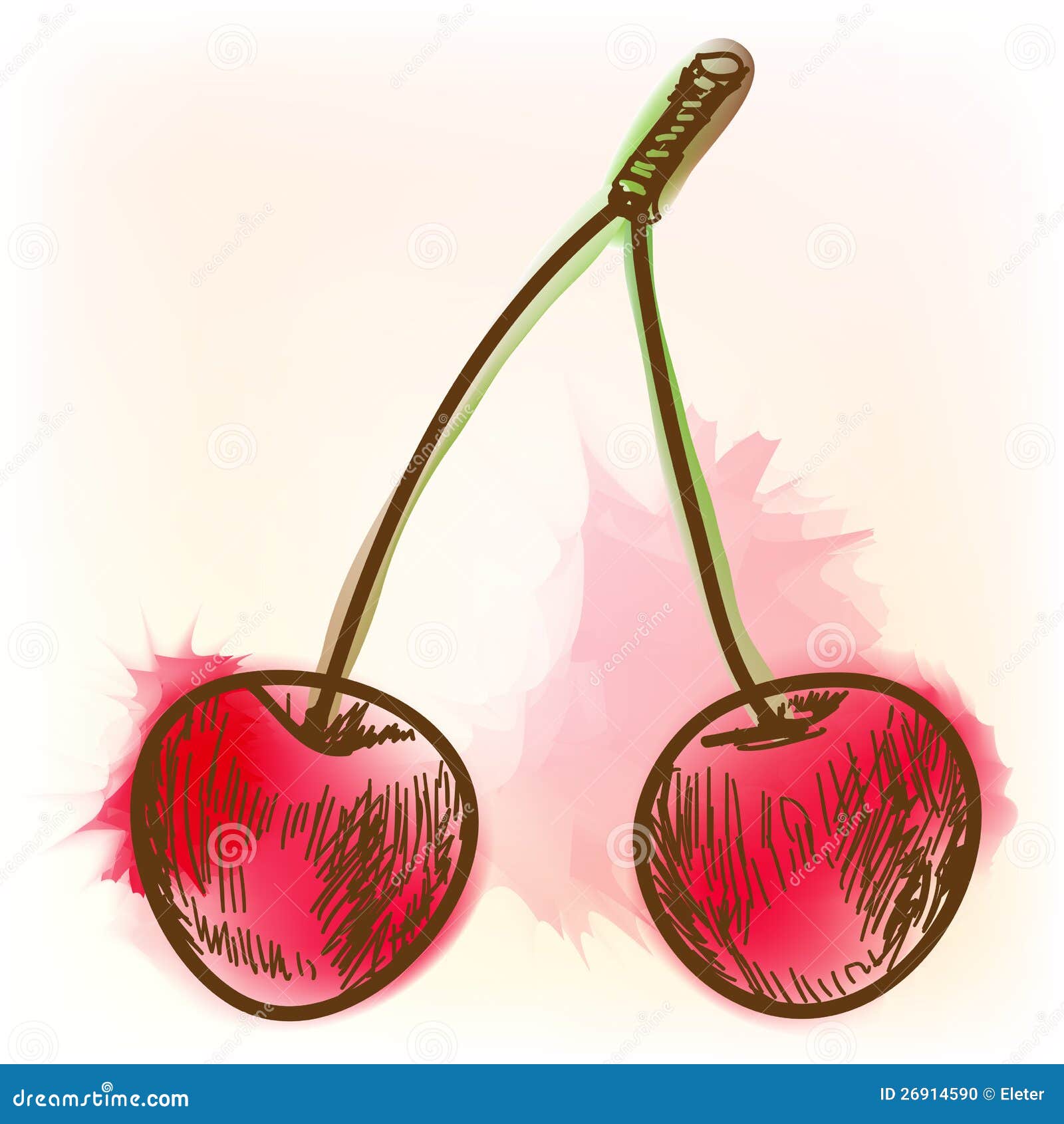 Ripe Cherry With Leaves, Lineart Sketch. Just A Childish Drawing ...