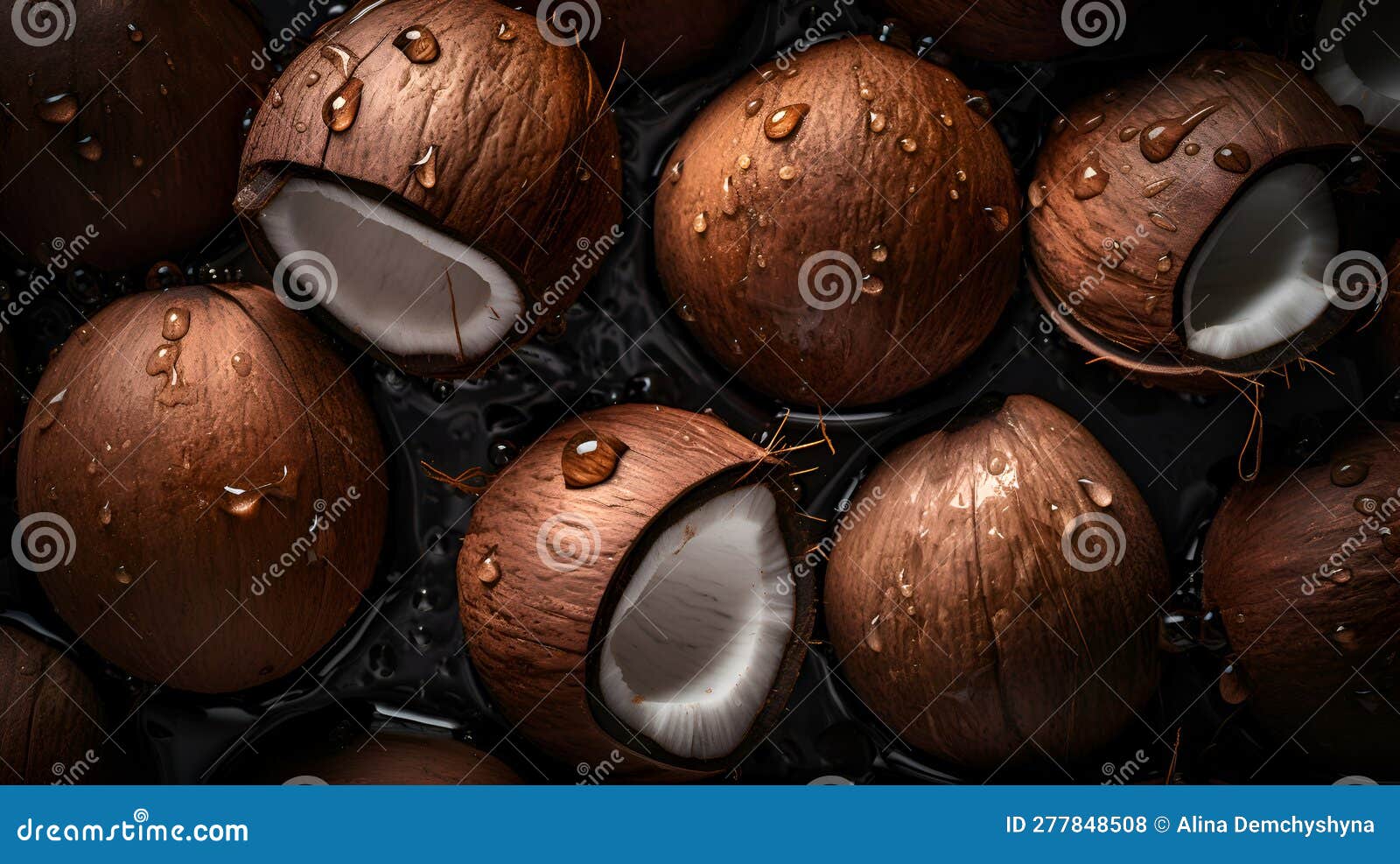 Ripe Coconuts with Water Drops, Banner, Generative AI 1 Stock ...