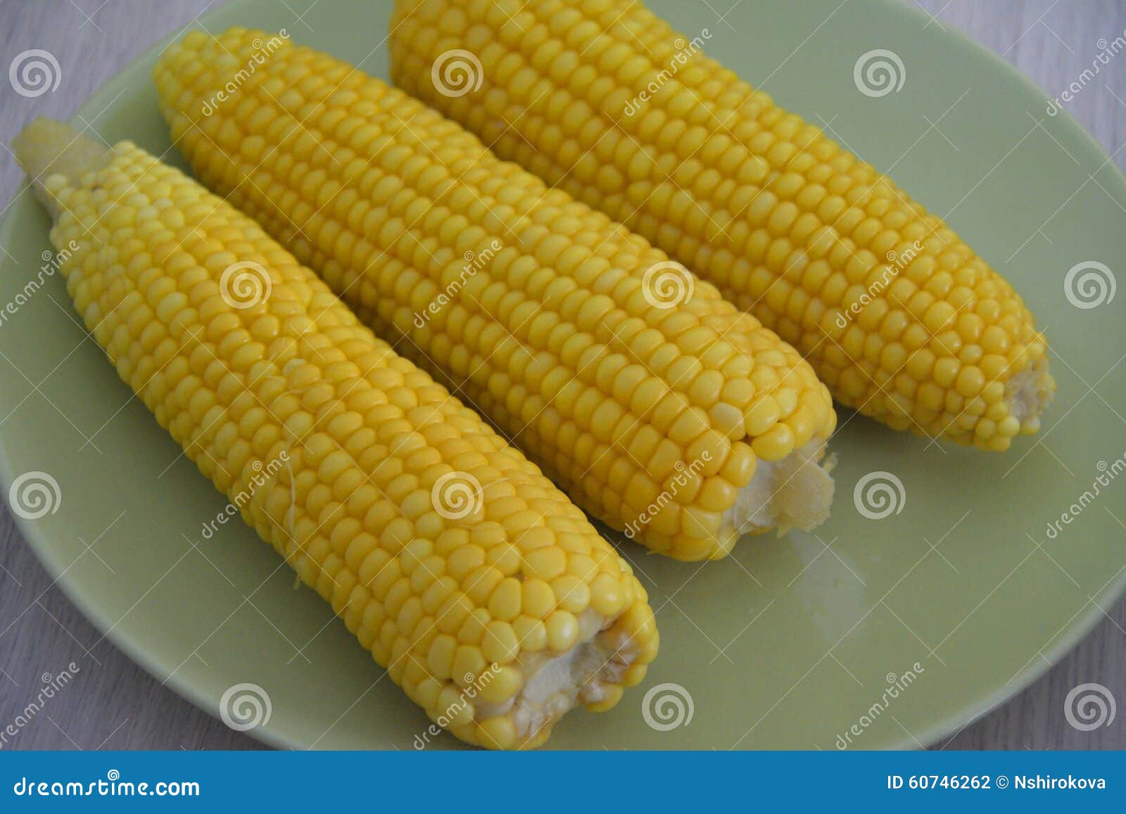Ripe corn on the plate stock photo. Image of detail, green - 60746262