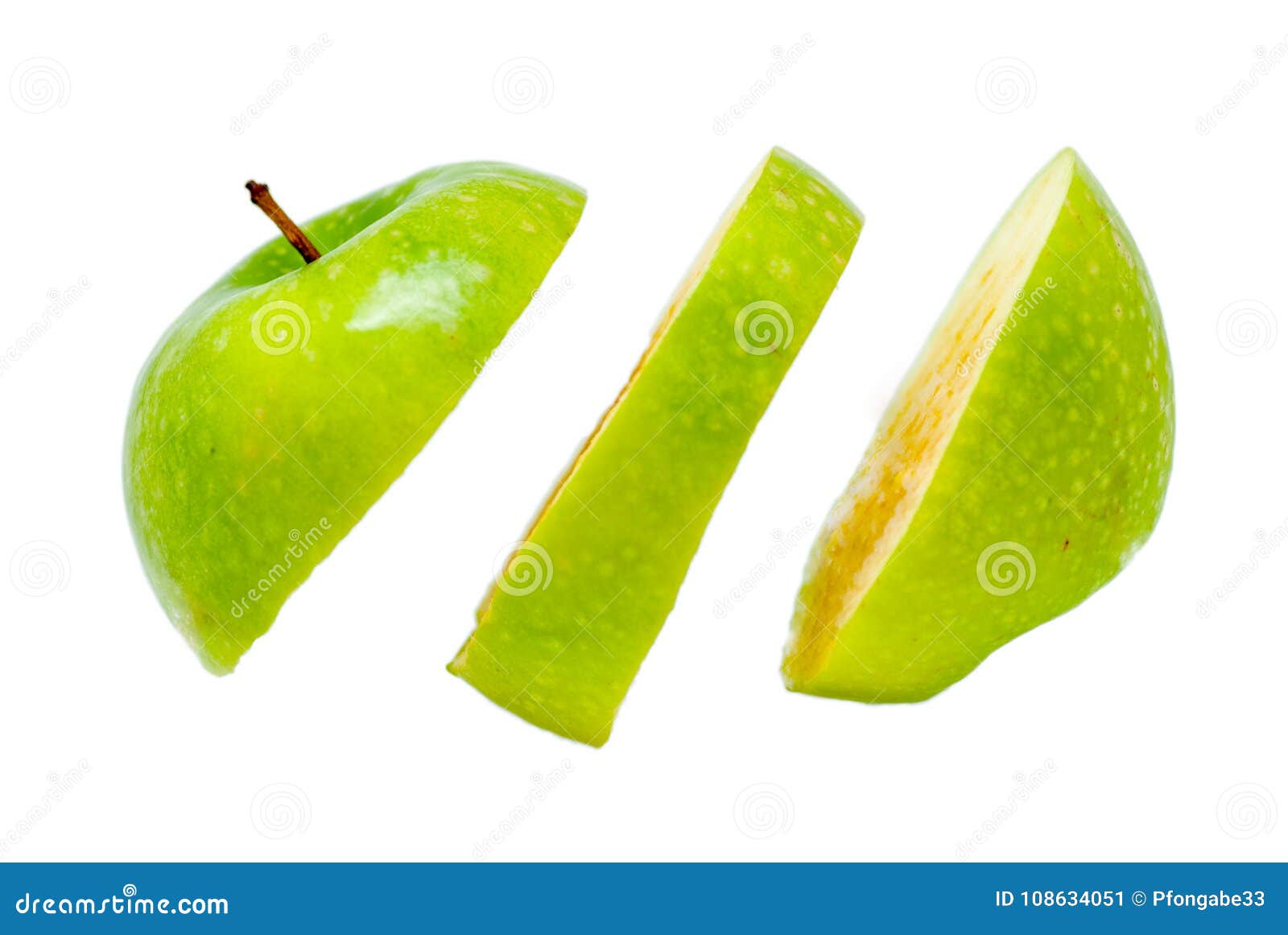 Ripe Delicious Apple Cut in Slices Floating on White Background Stock ...