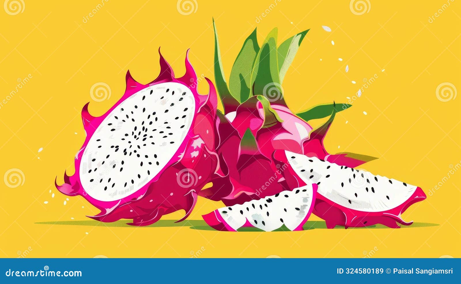 Ripe Dragon Fruit Flat Design Front View Tropical Theme Animation Vivid ...