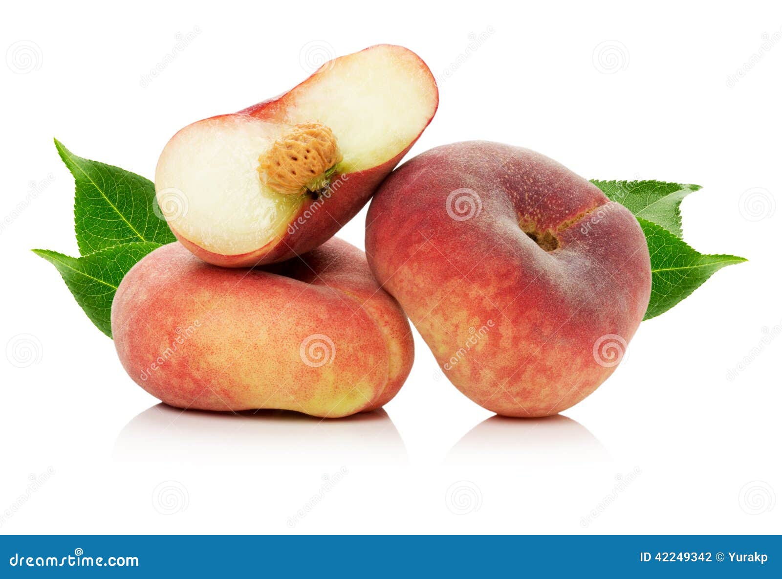 Ripe Fig Peach Slice with Leaves Isolated on White Background Stock ...