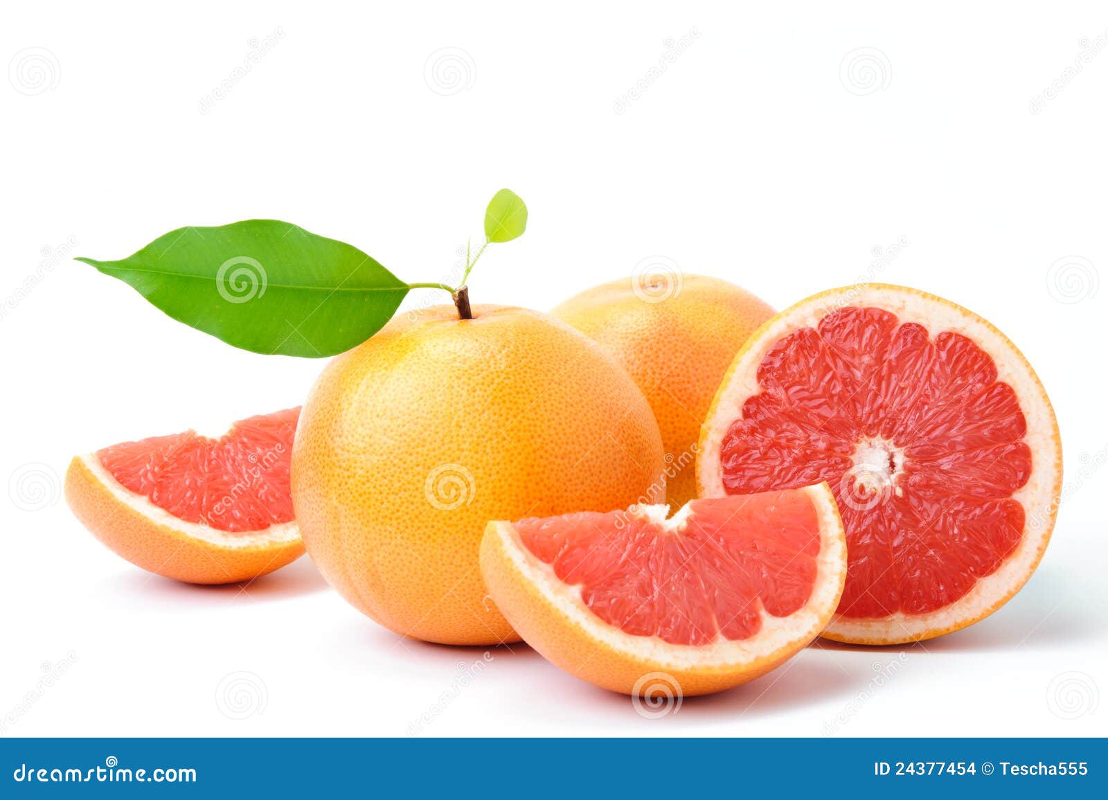 Ripe Grapefruit with Leaves and Slices Stock Photo - Image of exotic ...