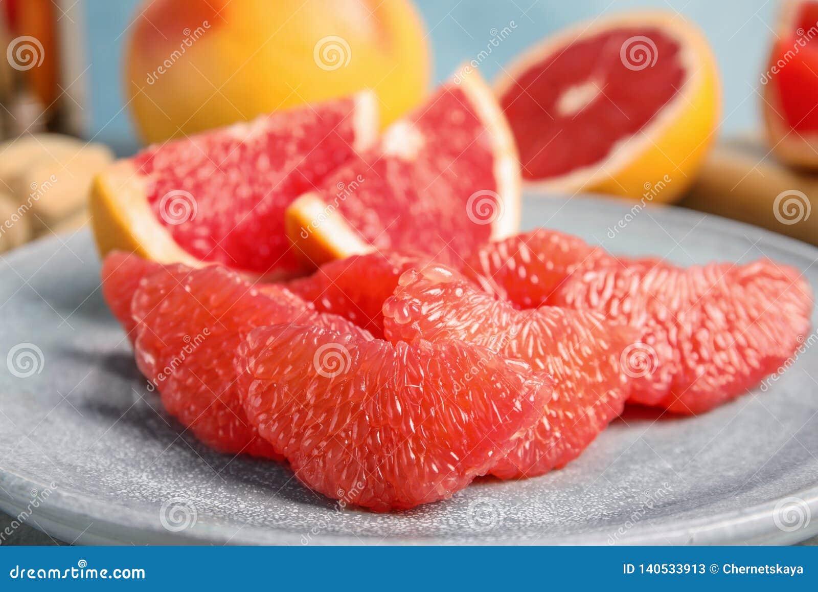 Ripe Grapefruit on Plate, Closeup. Stock Image - Image of bitter, ripe ...