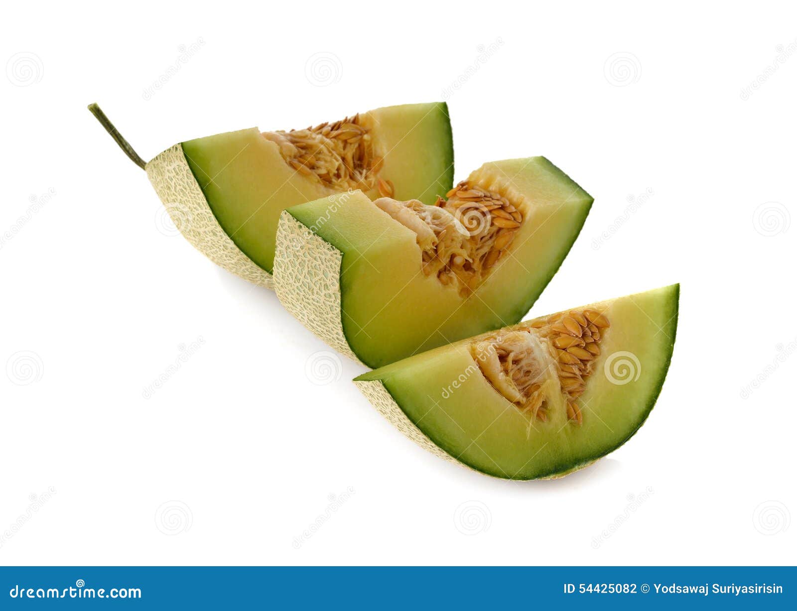 Ripe Green Melon With Stem On White Stock Photo - Image: 54425082