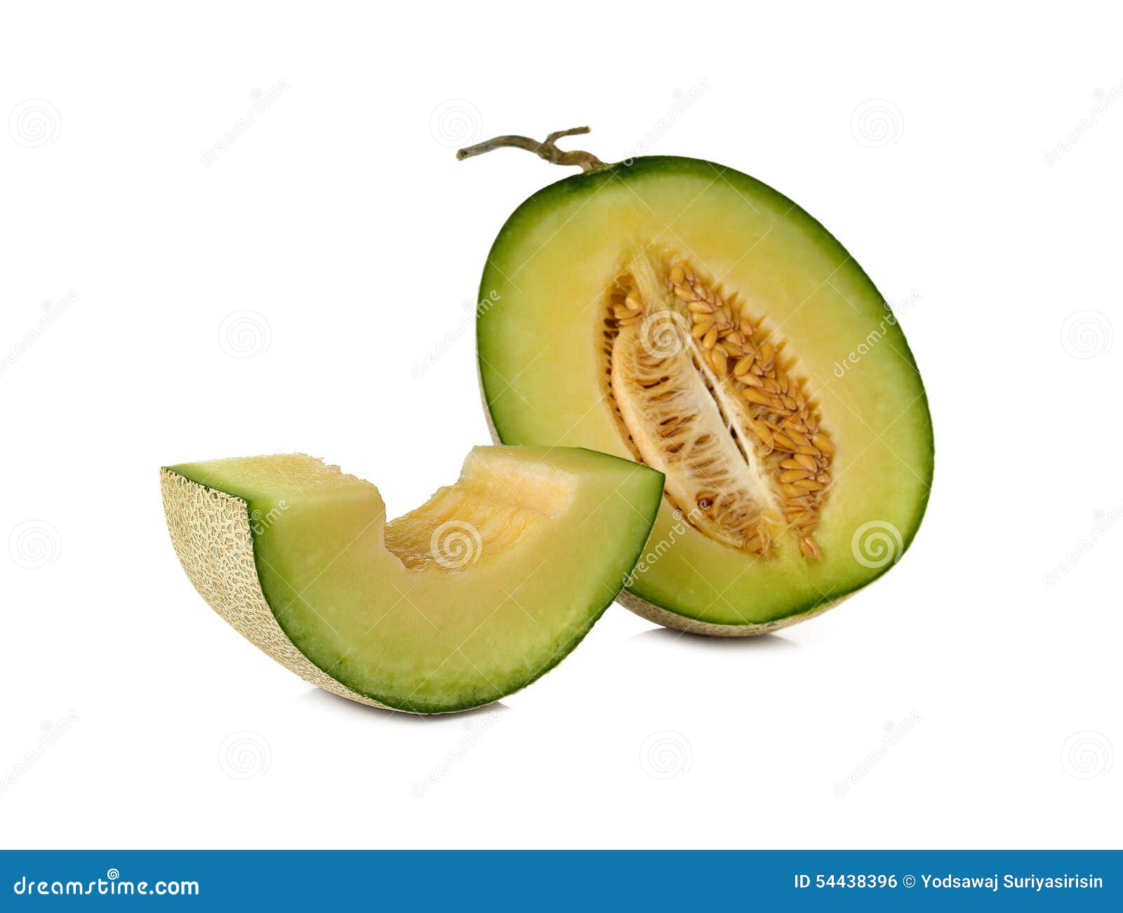 Ripe Green Melon with Stem on White Stock Photo - Image of tropical ...