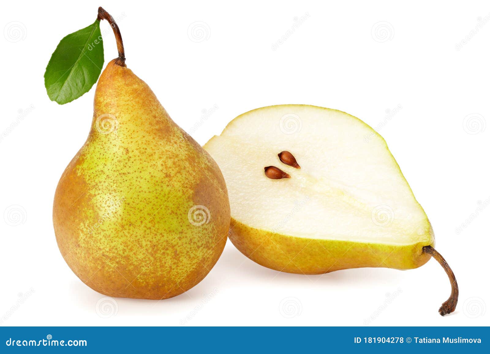 Ripe Green Pear with Slices Isolated on White Background Stock Photo ...
