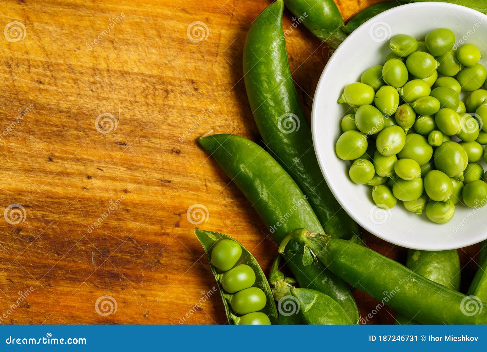 Ripe Green Peas on a Wooden Surface for Cooking Stock Image - Image of ...
