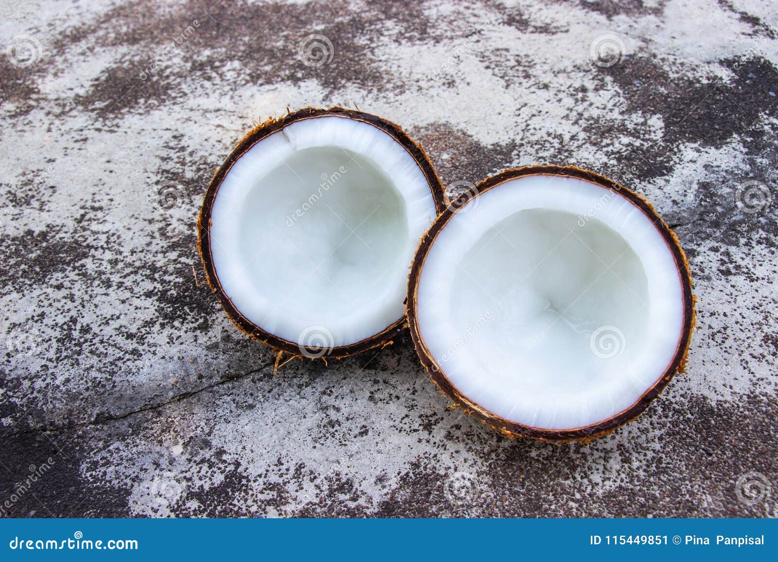 Ripe Half Cut Coconut on a Khrap Surface Concrete. Stock Image - Image ... Ripe Half Cut Coconut on a Khrap Surface Concrete. Stock Image - Image ...