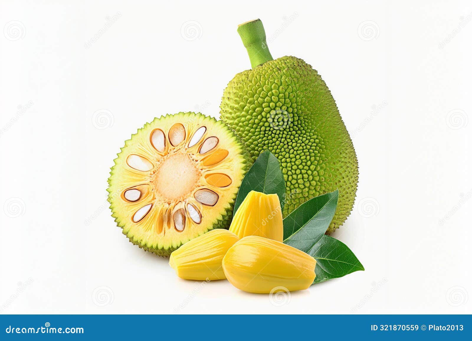 Ripe Jackfruit with Bulbs Isolated on White Background Stock ...