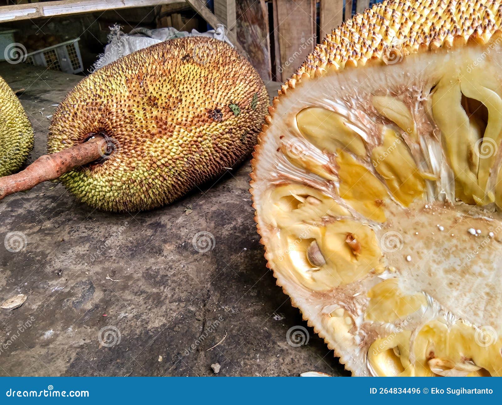 Ripe jackfruit split open stock photo. Image of yellow - 264834496